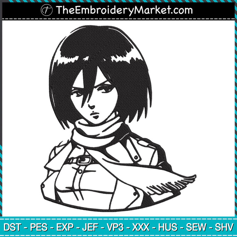 Mikasa Ackerman Cool Embroidery Designs File, Attack On Titan Machine ...