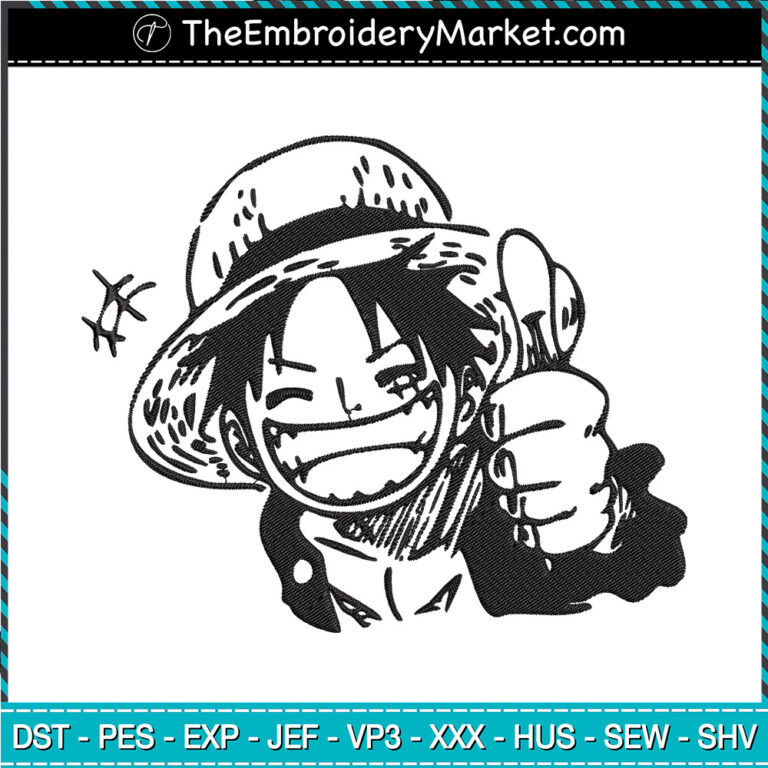 Luffy Laugh with One Piece Logo Embroidery Designs File, One Piece ...