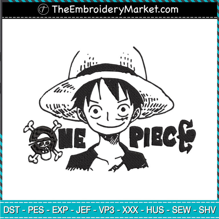 One Piece Logo Black with Luffy Embroidery Designs File, One Piece ...