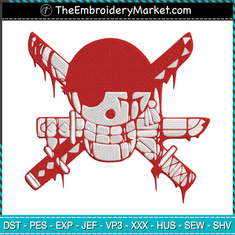 Roronoa Zoro Skull Killer Embroidery Designs File, One Piece Machine ...