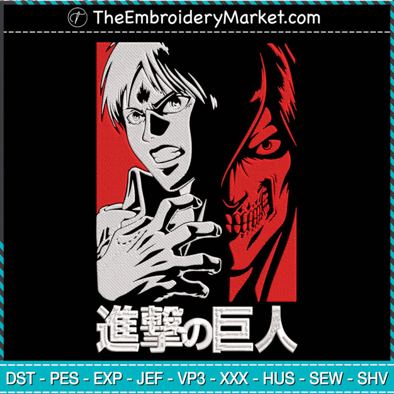 Eren Attack on Titan Embroidery Designs File, Attack on Titan Machine ...