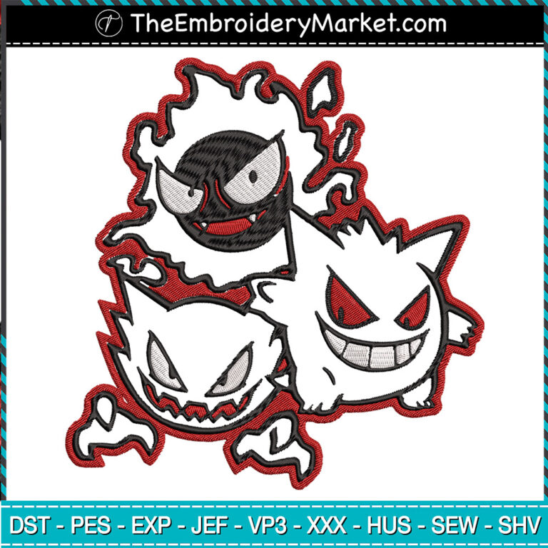Gengar Gastly Haunter Embroidery Designs File, Pokemon Machine ...