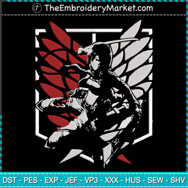 Mikasa Ackerman Attack Embroidery Designs File, Attack On Titan Machine ...