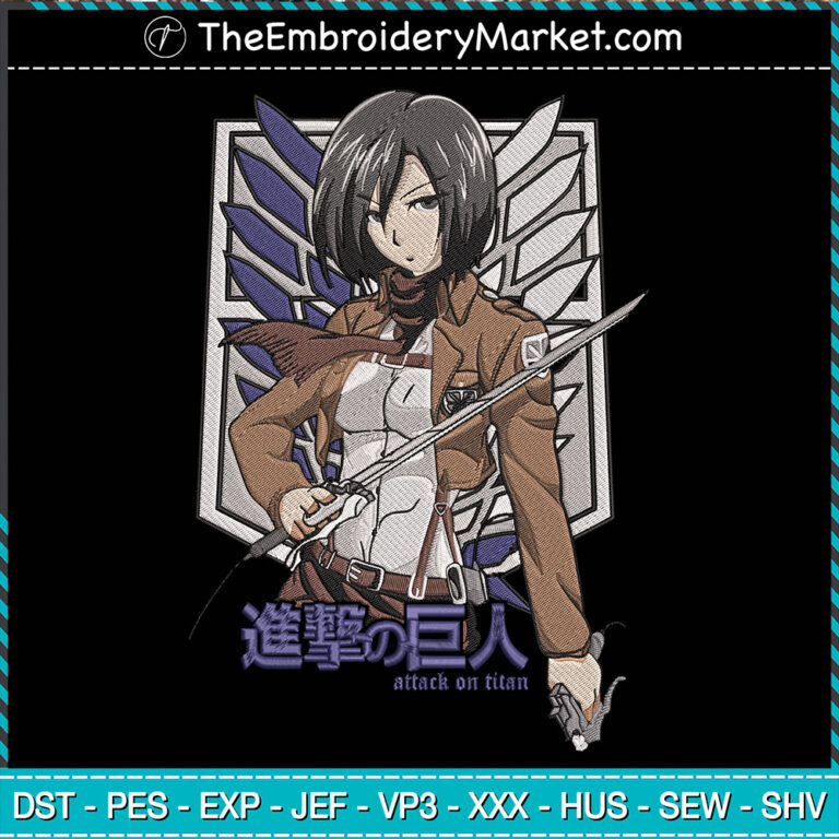 Mikasa Ackerman Cool Girl Embroidery Designs File, Attack On Titan ...