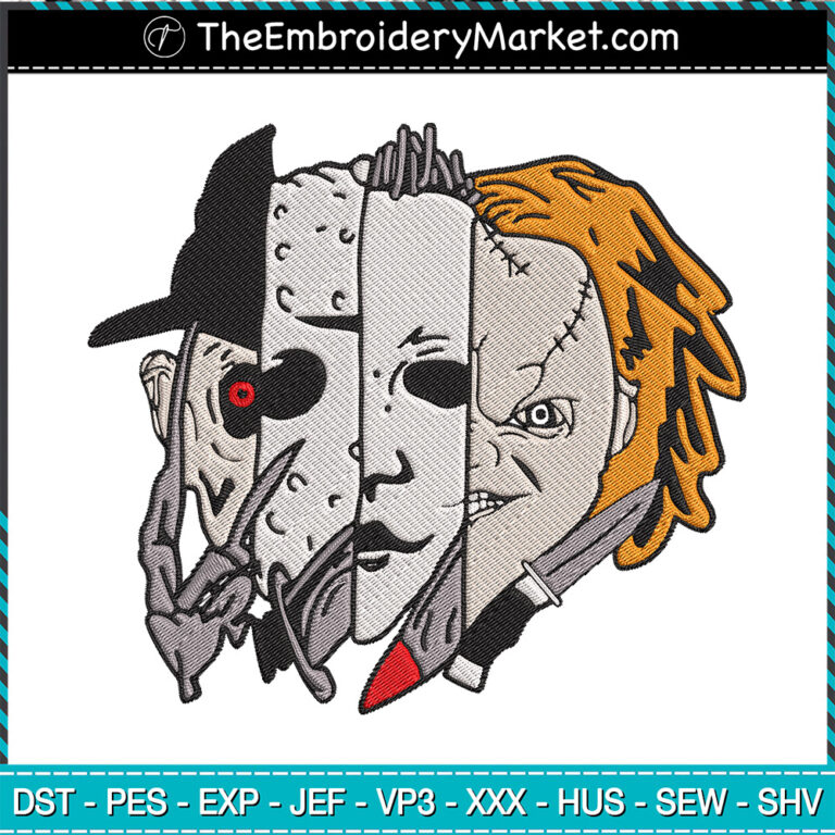 Horror Friends Face Embroidery Designs File, Halloween Machine ...