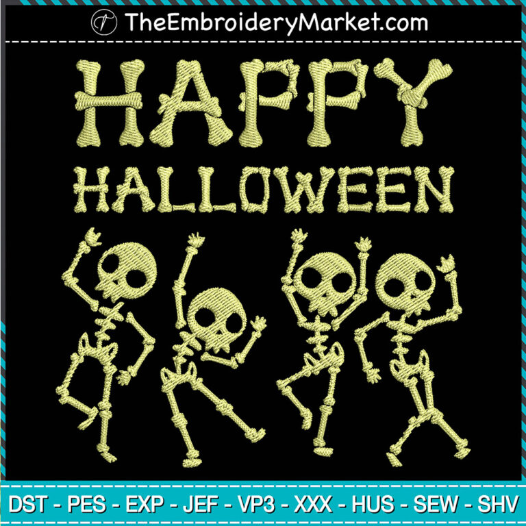 Happy Halloween Skeleton Embroidery Designs File, Halloween Machine ...