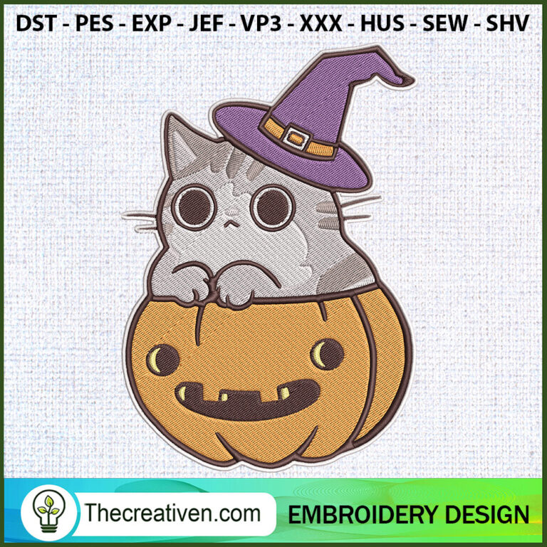Pumpkin Cat Embroidery Designs File, Halloween Machine Embroidery ...