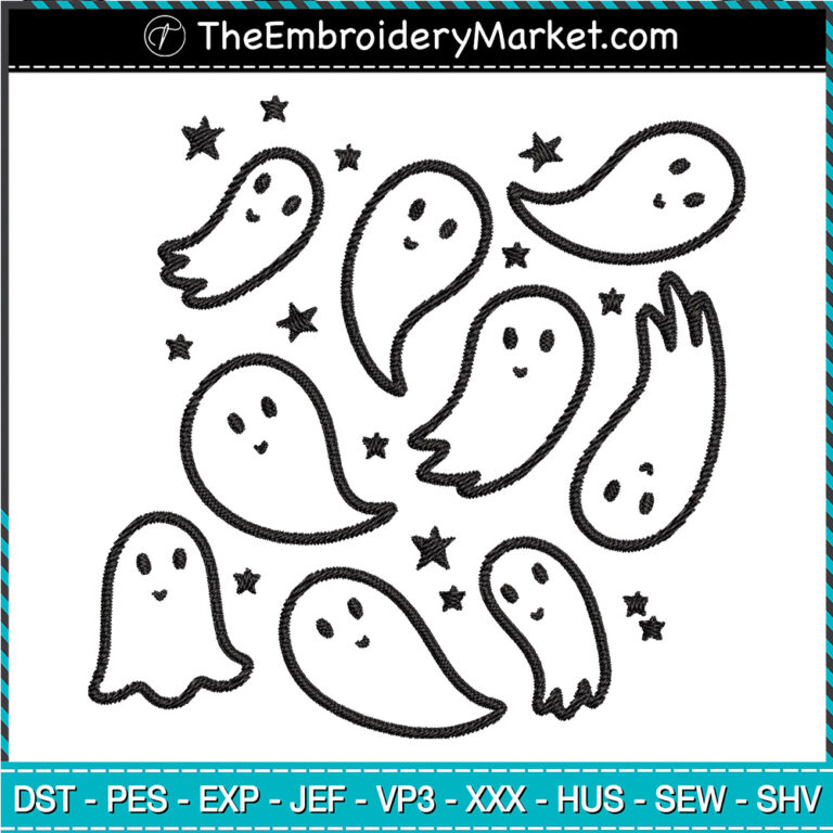 Ghost Cute Fly Embroidery Designs File, Halloween Machine Embroidery ...