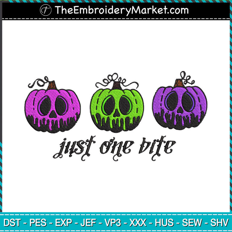 Halloween Pumpkin Just One Bite Embroidery Designs File, Halloween ...
