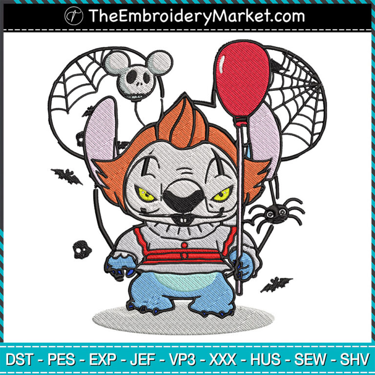 Pennywise Stitch Chibi Horror Ballon Disney Embroidery Designs File ...