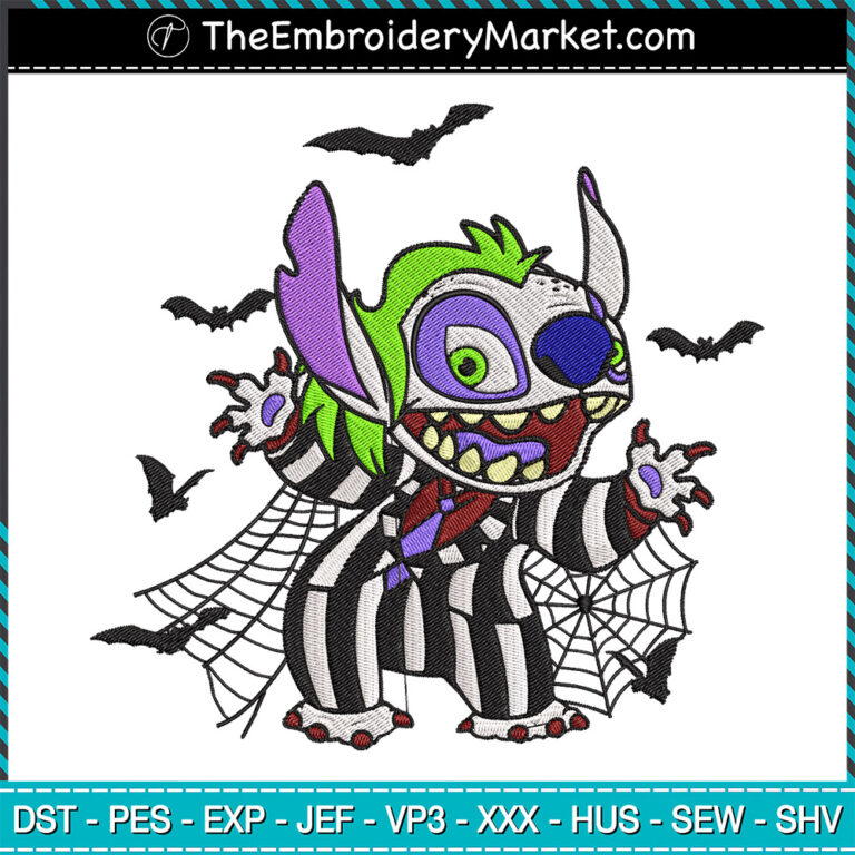Stitch Beetlejuice Horror Embroidery Designs File, Halloween Machine ...