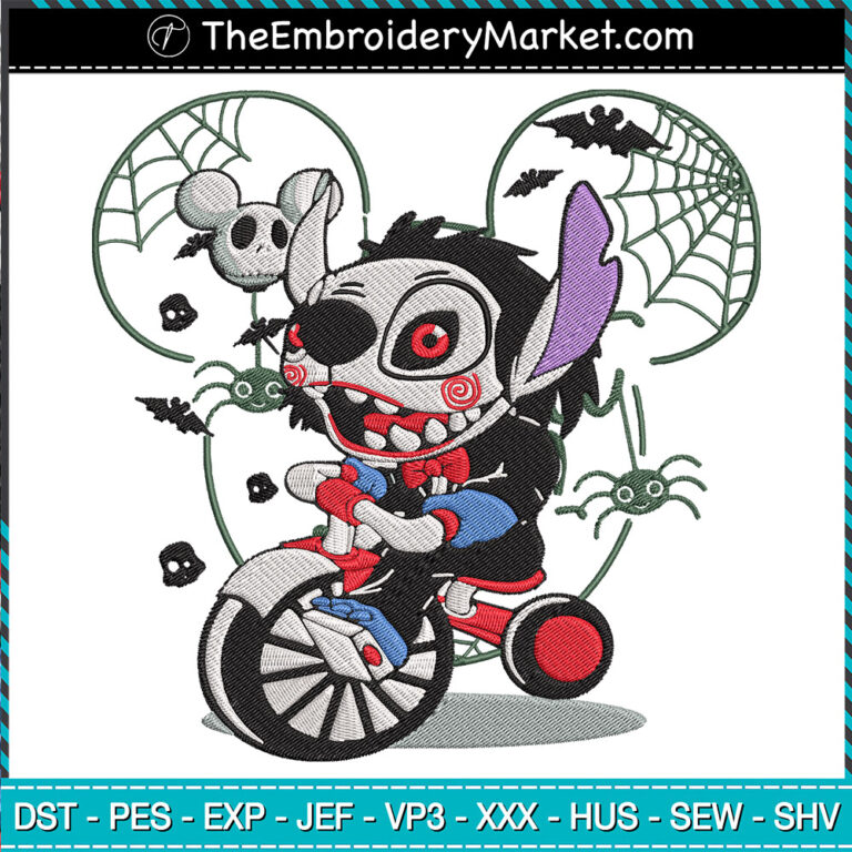 Stitch Biker Clown Disney Embroidery Designs File, Halloween Machine ...