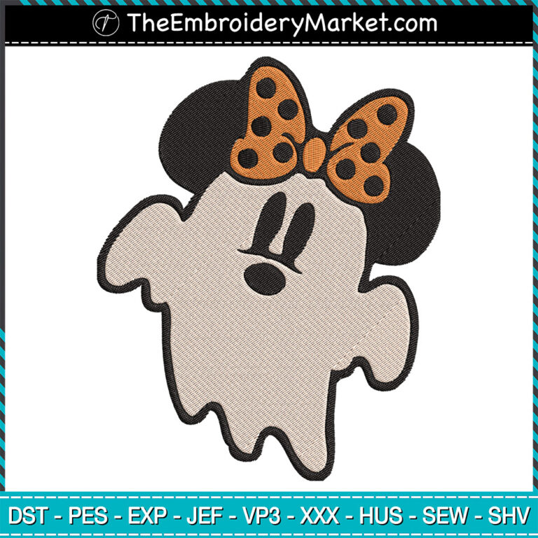 Ghost Minnie Mouse Embroidery Designs File, Halloween Machine ...