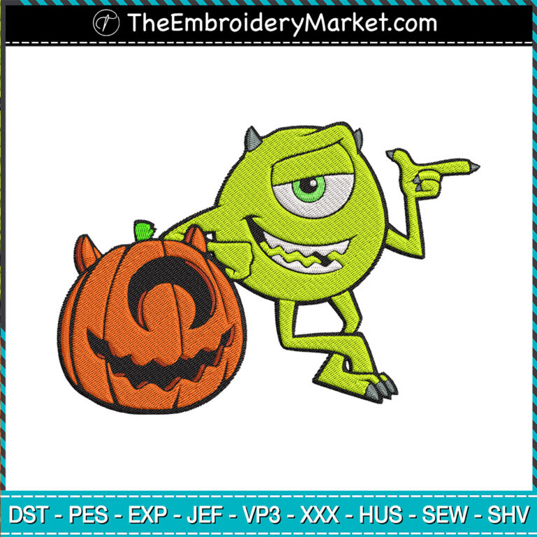 Mike Wazowski Pumpkin Embroidery Designs File, Halloween Machine ...