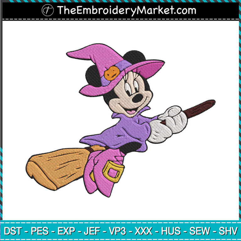 Minnie Mouse Fly Broom Embroidery Designs File, Halloween Machine ...