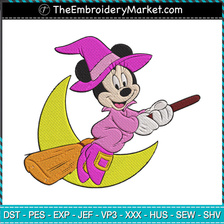 Minnie Mouse Witch Fly With Moon Embroidery Designs File, Halloween ...