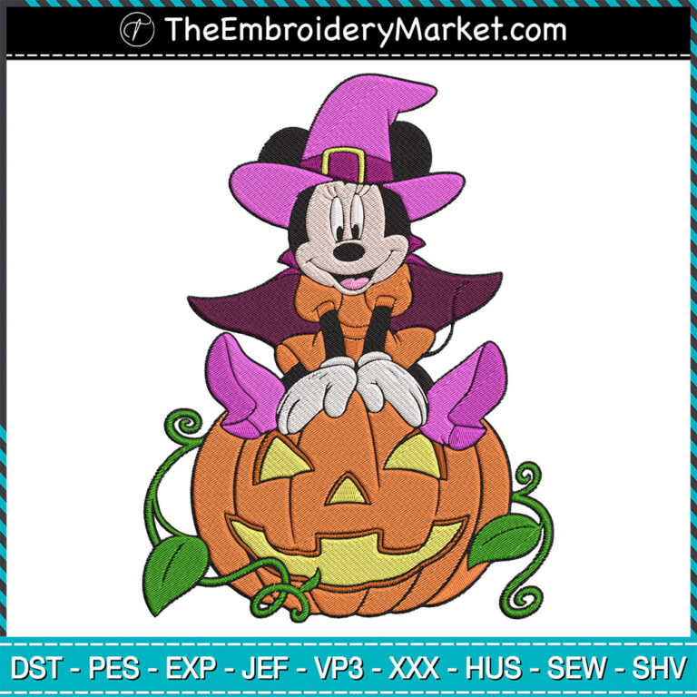 Minnie Mouse With Pumpkin Embroidery Designs File, Halloween Machine ...