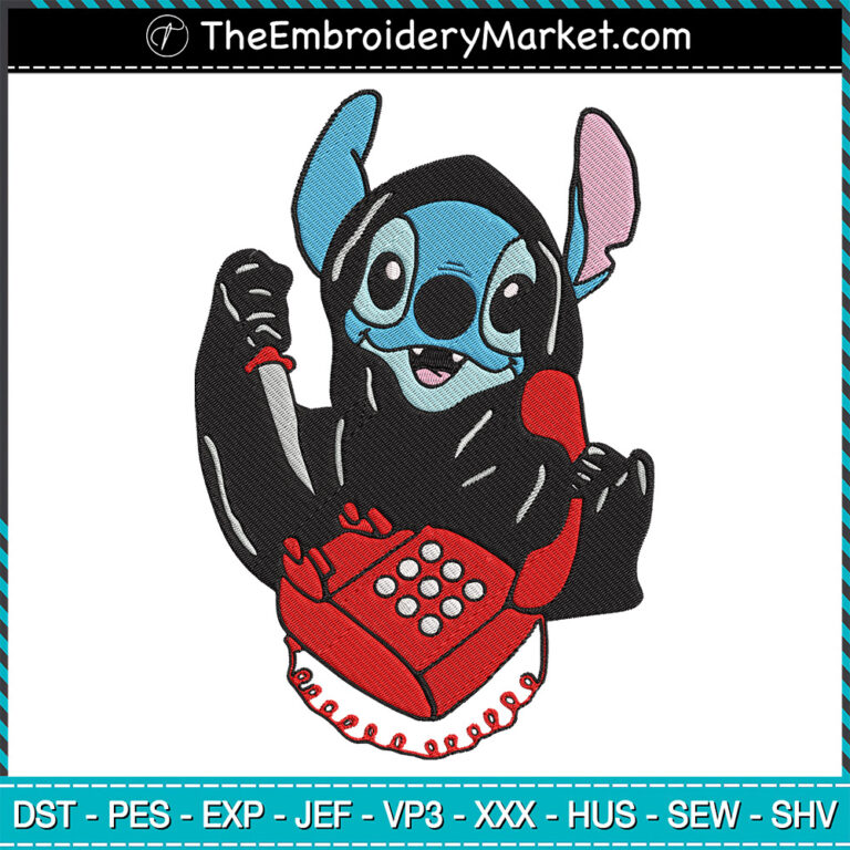 Stitch Ghostface Calling Embroidery Designs File, Halloween Machine ...