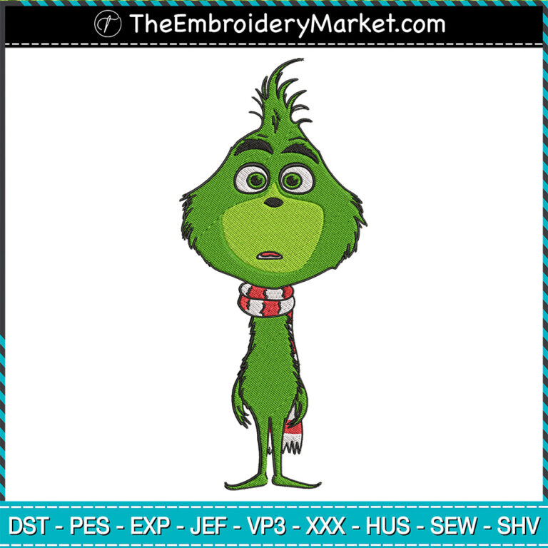 Grinch Kids Face Fast Embroidery Designs File, Christmas Machine ...
