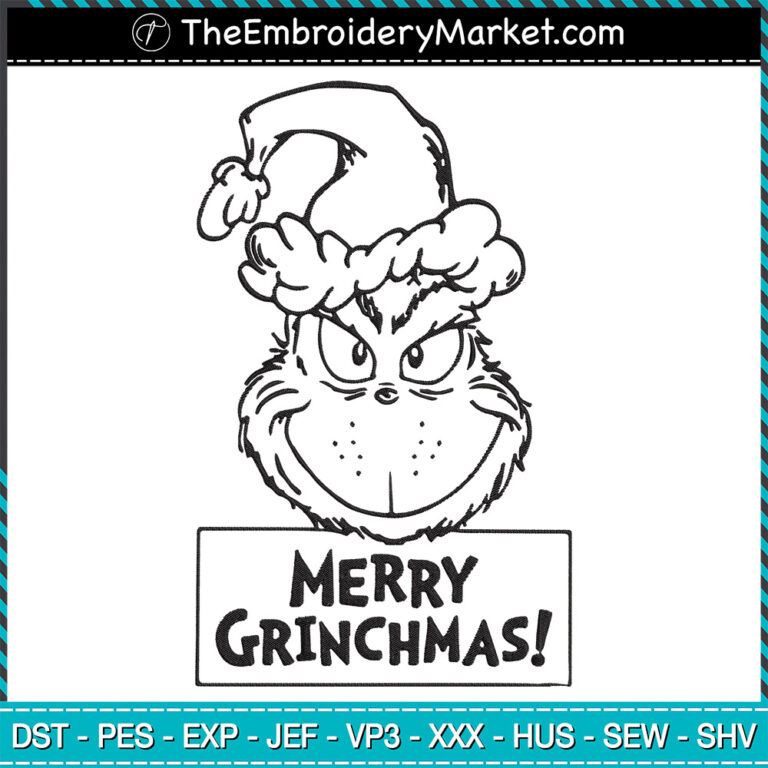 Grinch Santa Merry Grinchmas Face Outline Embroidery Designs File ...