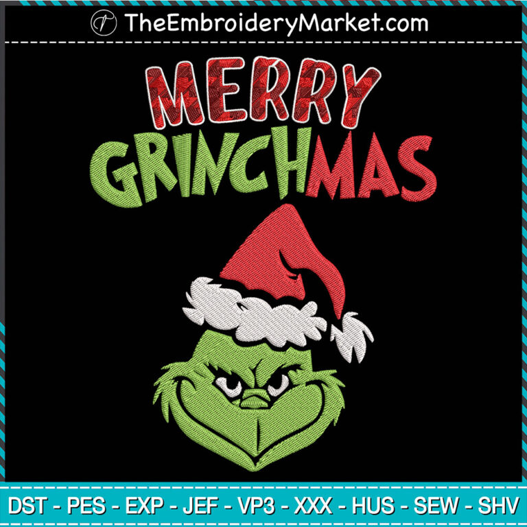 Merry Grinchmas Grinch Face Embroidery Designs File, Christmas Machine ...