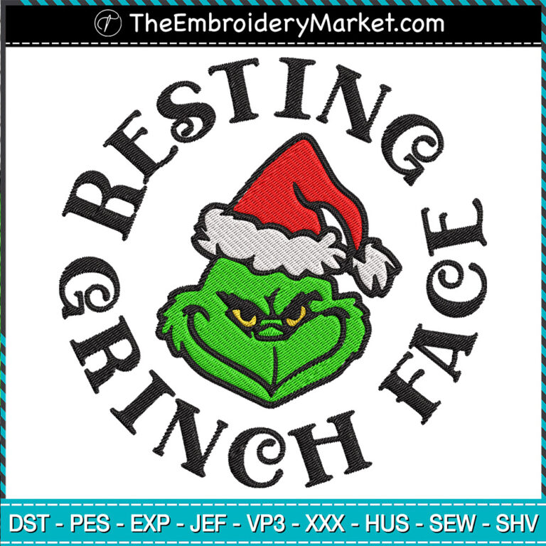 Resting Grinch Face Embroidery Designs File, Christmas Machine ...