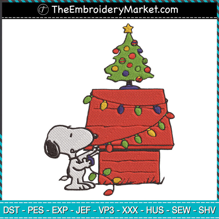 Snoopy Christmas Lights Embroidery Designs File, Christmas Machine ...