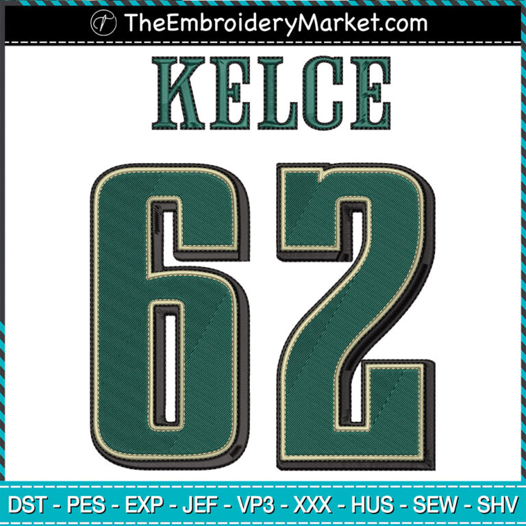 Jason Kelce No. 62 Philadelphia Eagles Embroidery Designs File, NBA ...